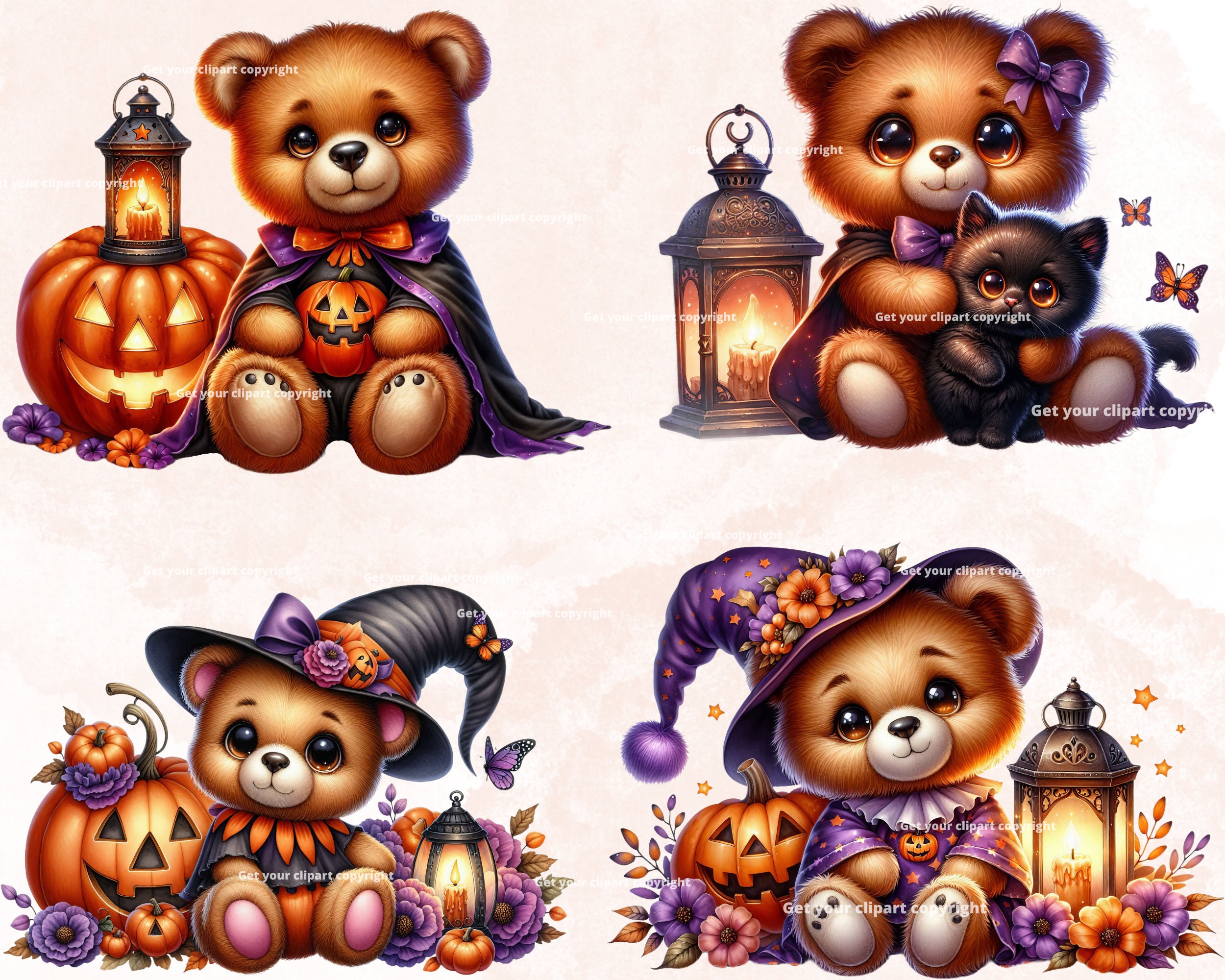Halloween Teddy Bear Clipart Bundle, Halloween Graphics, Teddy Bear Png ...