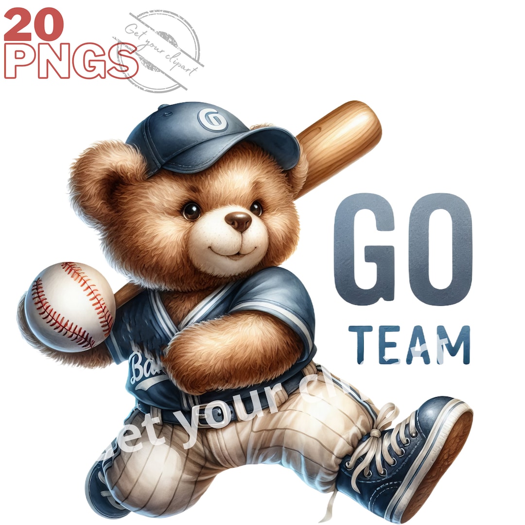 Baseball Teddy Bear Clipart, Nursery Graphics, Baseball Clipart, Teddy ...