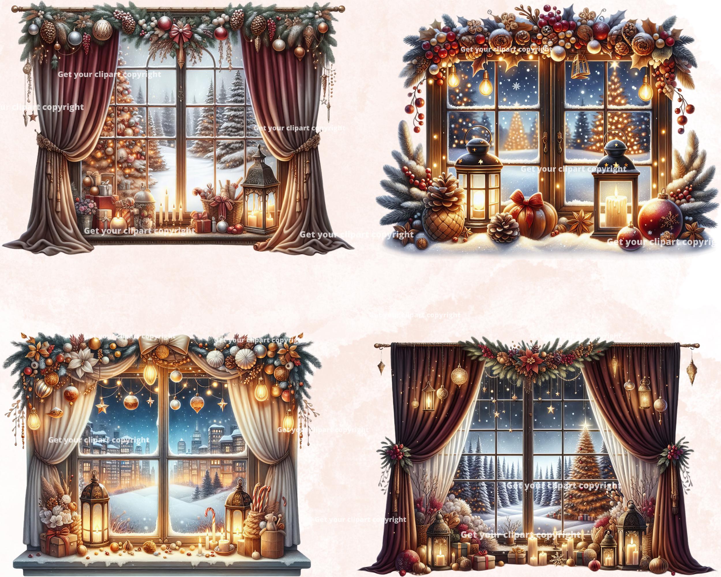 Christmas Windows Clipart Bundle, Christmas Png Graphics, Christmas ...