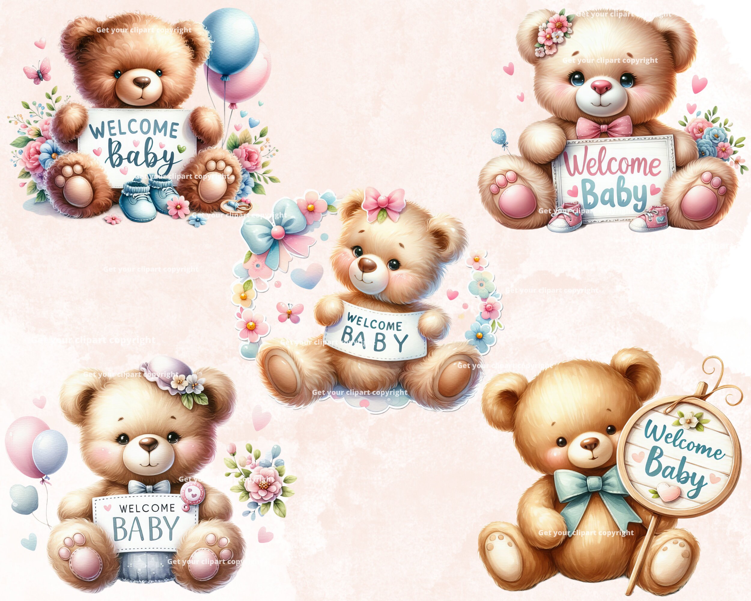 Welcome Baby Clipart Bundle, Birth Announcement Clipart, Babyshower Png ...