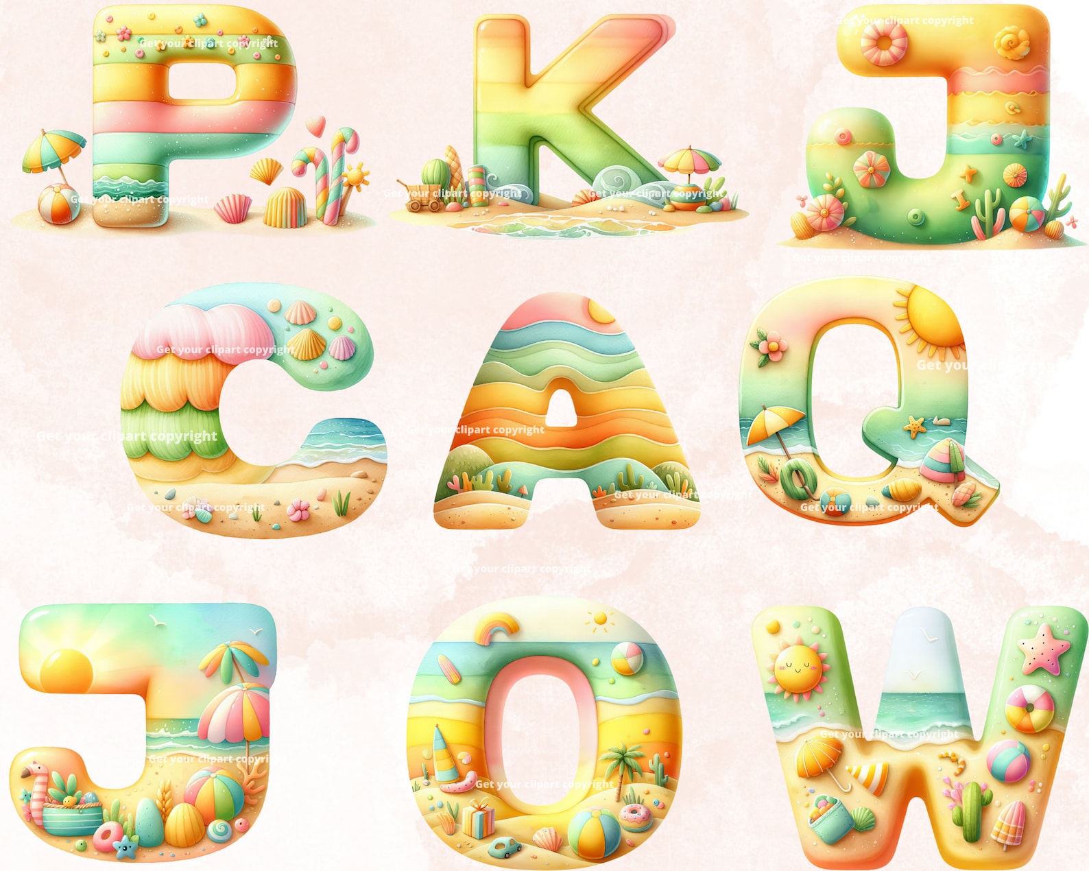 Summer Alphabet Clipart Bundle, Summer PNG Designs, Summer Clipart ...