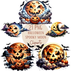 Halloween Spooky Moon Clipart Bundle, Spooky Halloween Png Graphics ...