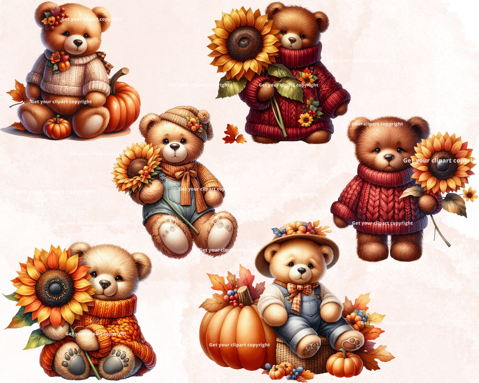 Fall Teddy Bear Clipart Bundle, Teddy Bear Clipart, Teddy Bear Png ...