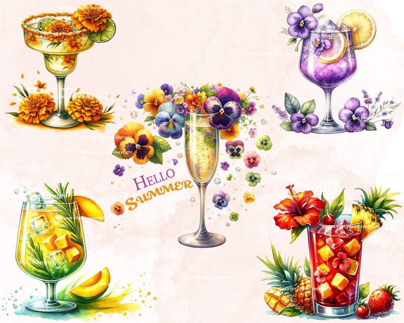 Summer Cocktails Clipart Bundle, Summer Cocktails, Summer Graphics ...