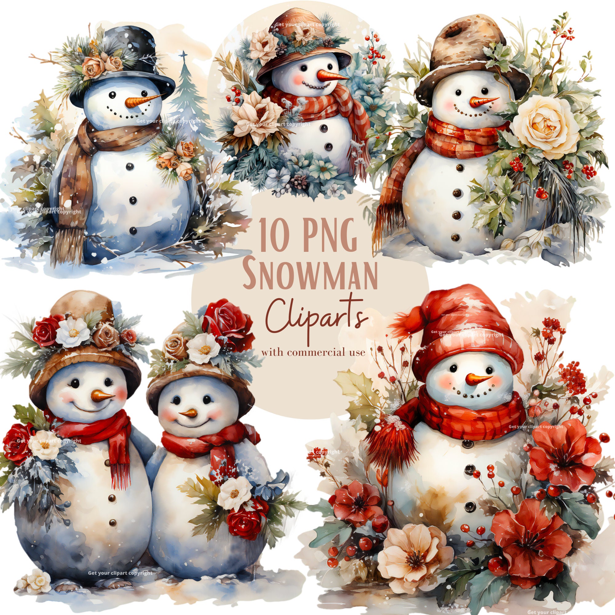 Snowman Png Clipart Bundle, Snowman Clipart Bundle, Winter Clipart Set ...