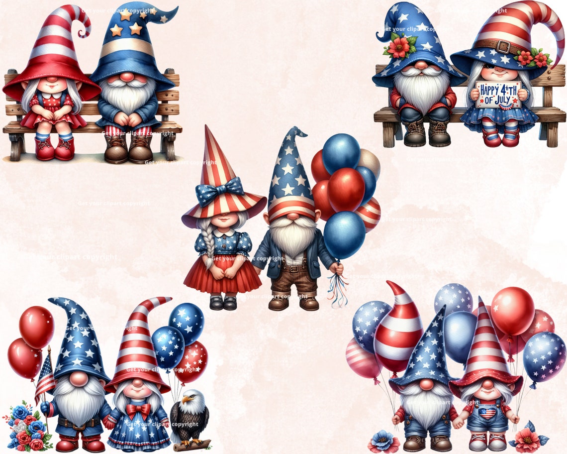 4th of July Gnome Clipart Bundle, Independence Day Clipart, 4th of July ...