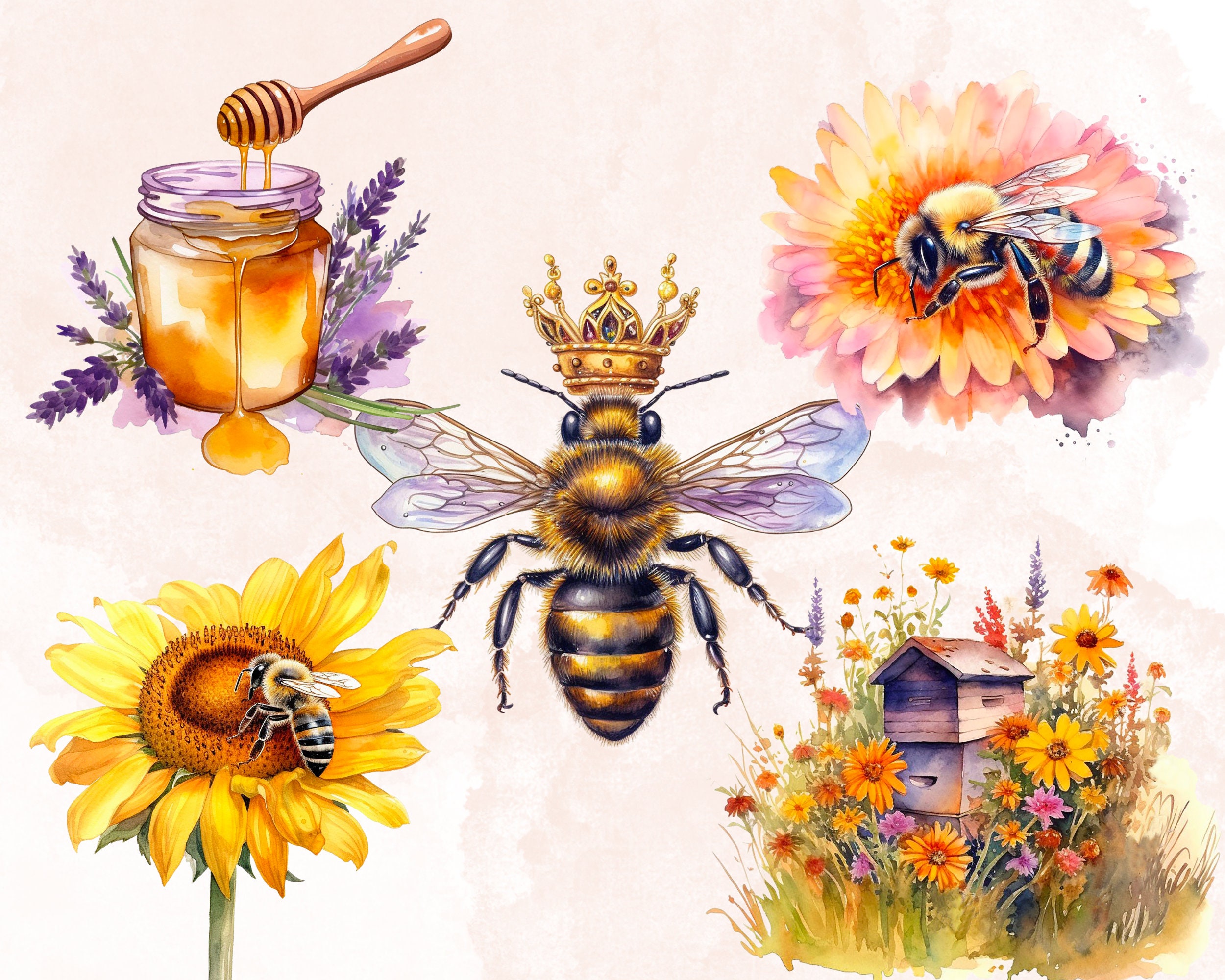 Bee Clipart Watercolor Honey Clipart Bee Png Files - Etsy
