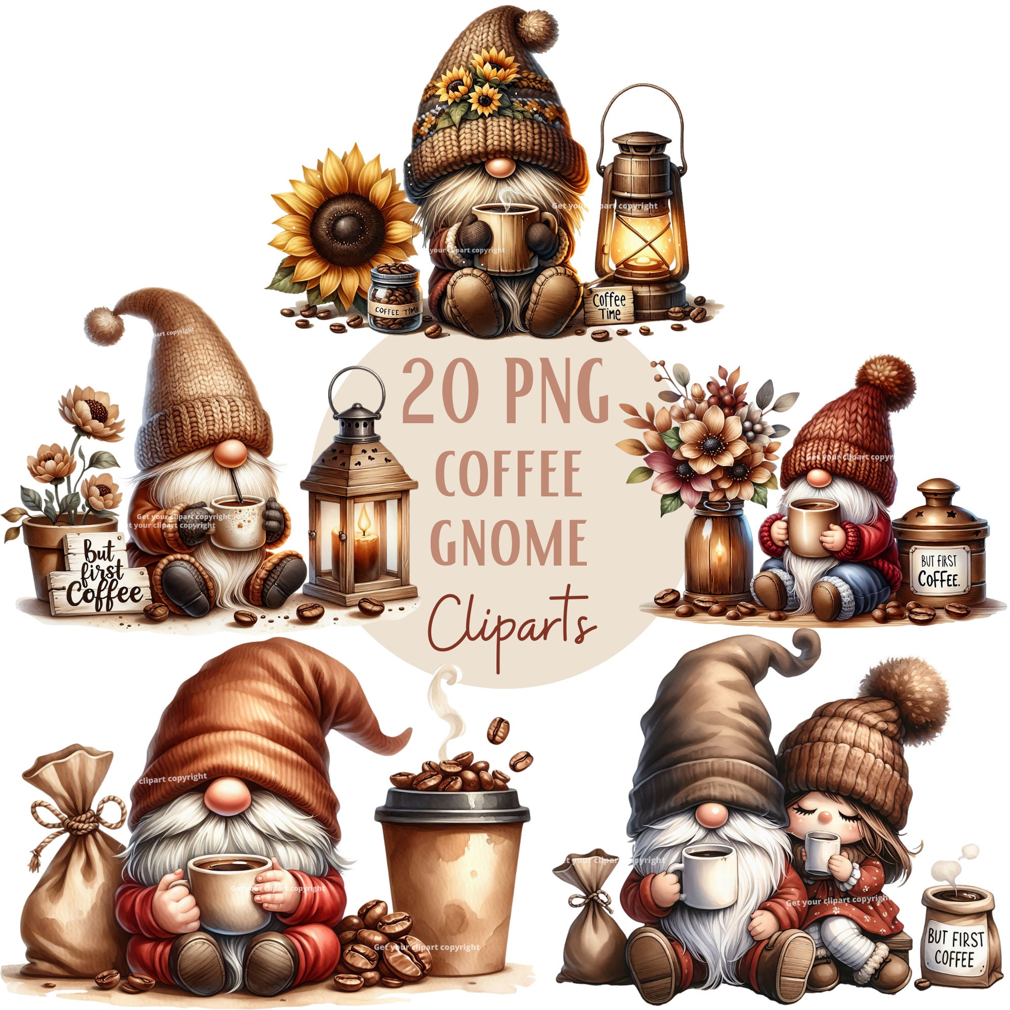 Coffee Gnome Clipart Bundle, Gnome Clipart, Fall Gnome Png Graphics ...