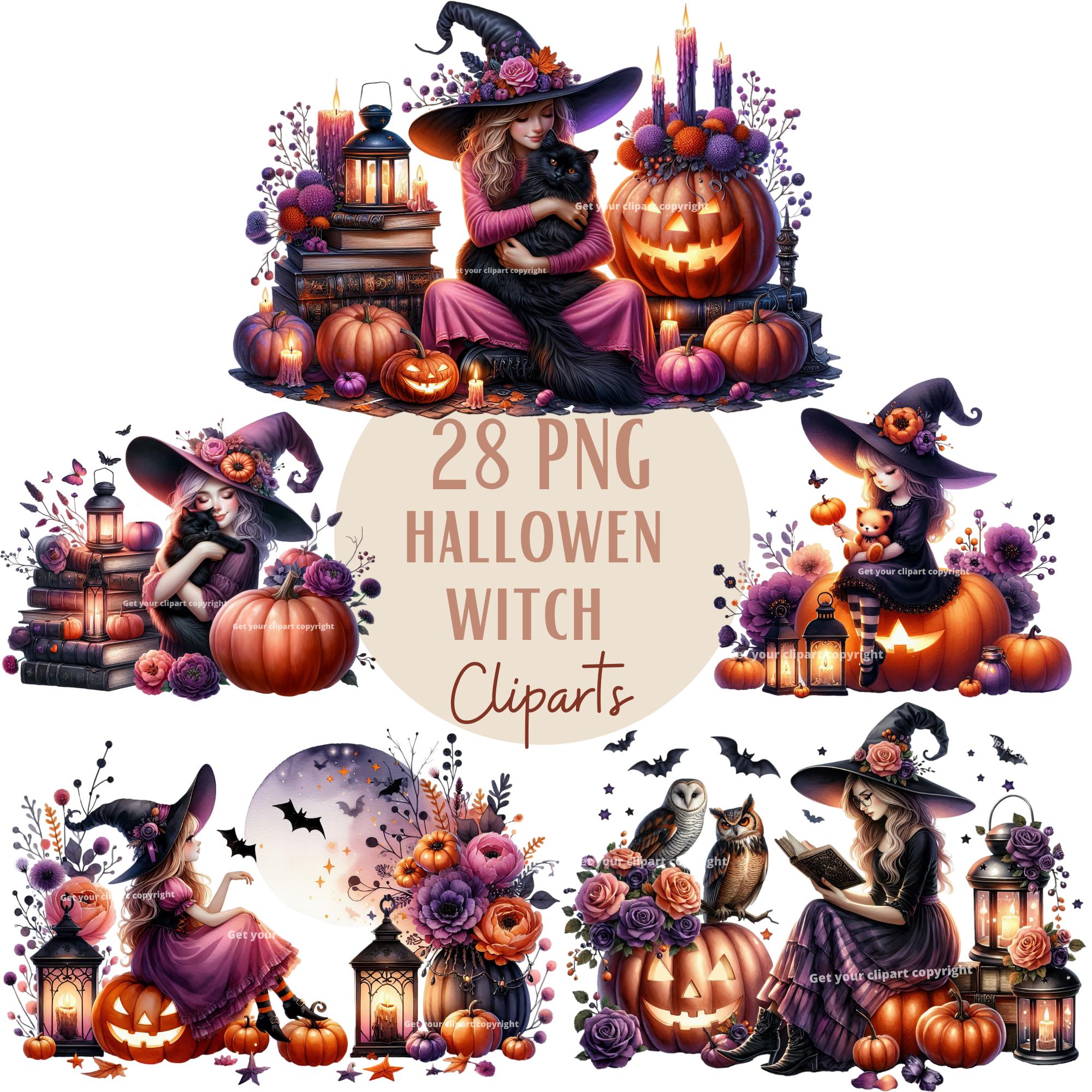 Halloween Witch Clipart Bundle, Halloween Png Bundle, Fantasy Clipart ...