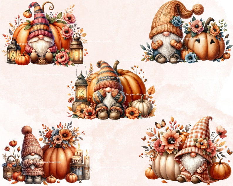 Fall Gnome and Pumpkin Clipart Bundle, Fall Scrapbooking, Gnome Png ...