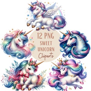 Baby Unicorn Clipart Bundle, Unicorn Png Graphics, Cute Unicorn Png ...