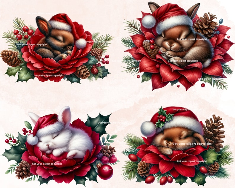 Christmas Bunny Clipart Bundle, Christmas Clipart, Winter Png Graphics ...