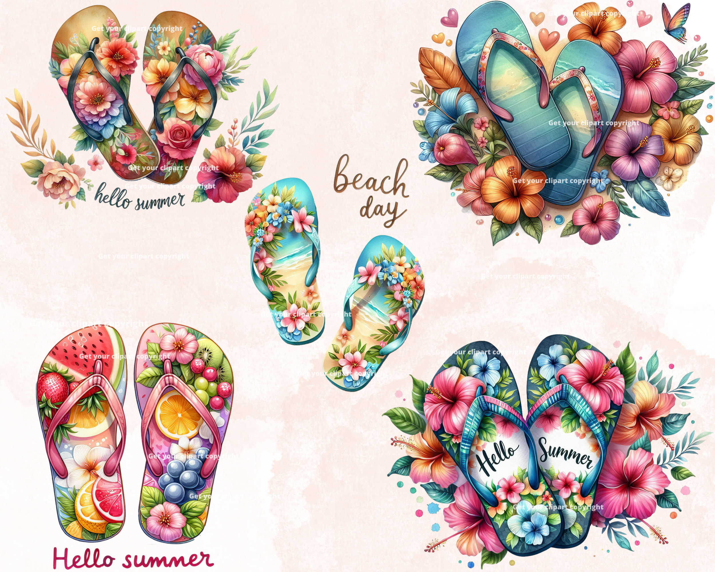 Summer Flip Flops Clipart Bundle, Summer Shoes, Beach Shoes Png, Summer ...
