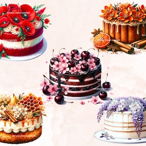Floral Cake Clipart Bundle, Spring Graphics, Cake Png Designs, With ...