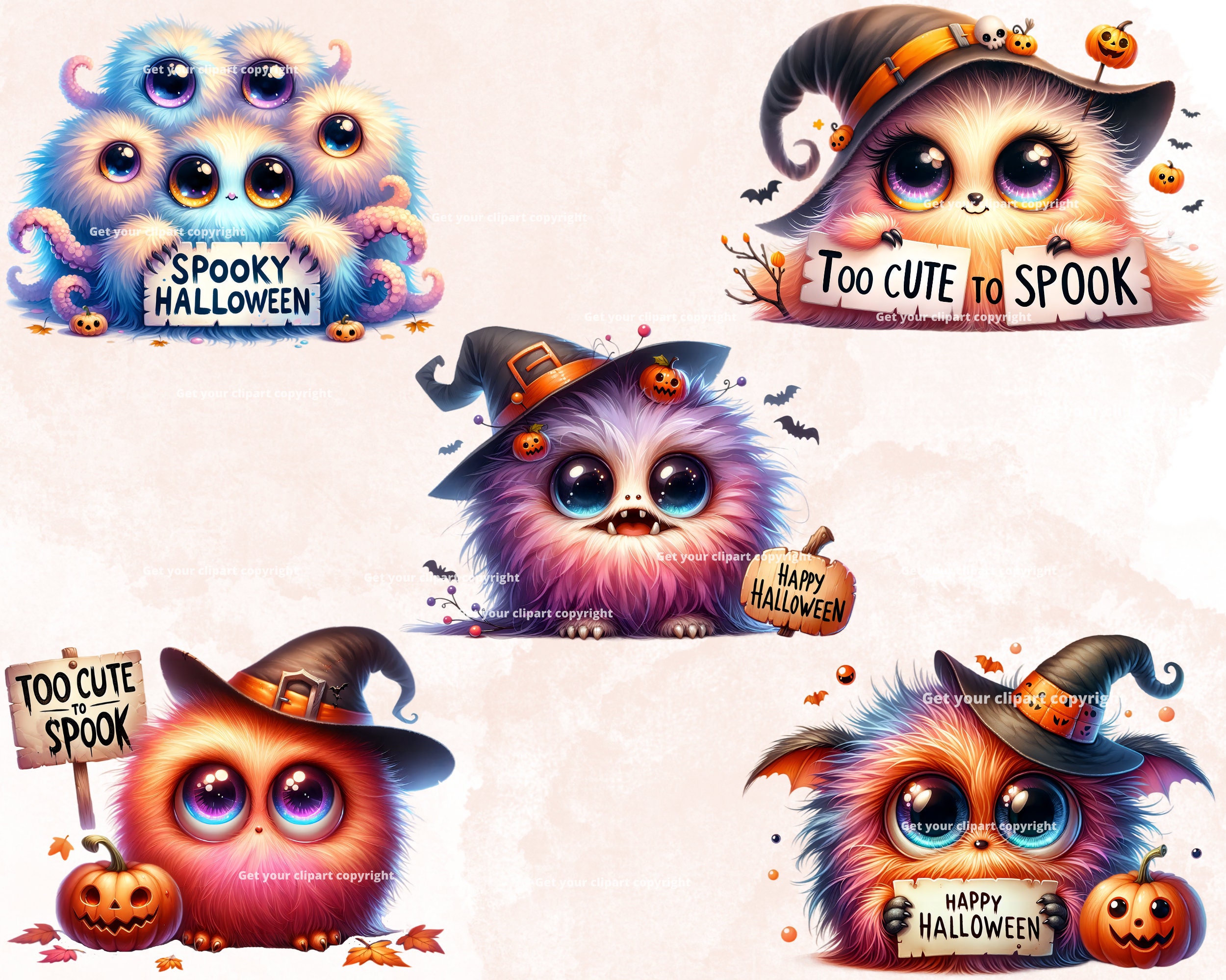 Cute Halloween Monster Clipart Bundle, Halloween Clipart, Halloween Png ...