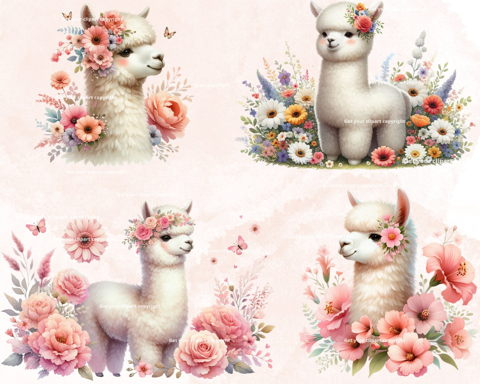 Cute Alpaca Clipart Bundle, Alpaca Png, Watercolor Alpaca Graphics ...