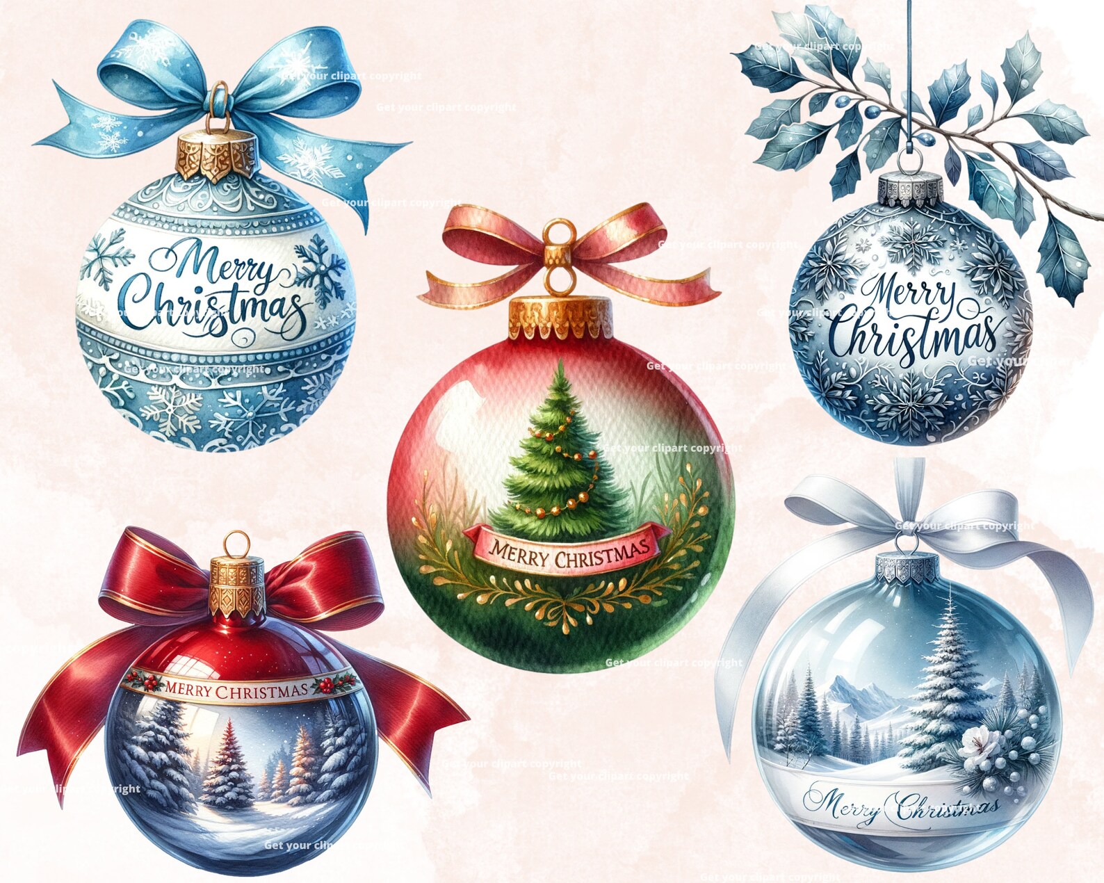 Merry Christmas Baubles Clipart Bundle, Christmas Png Graphics ...