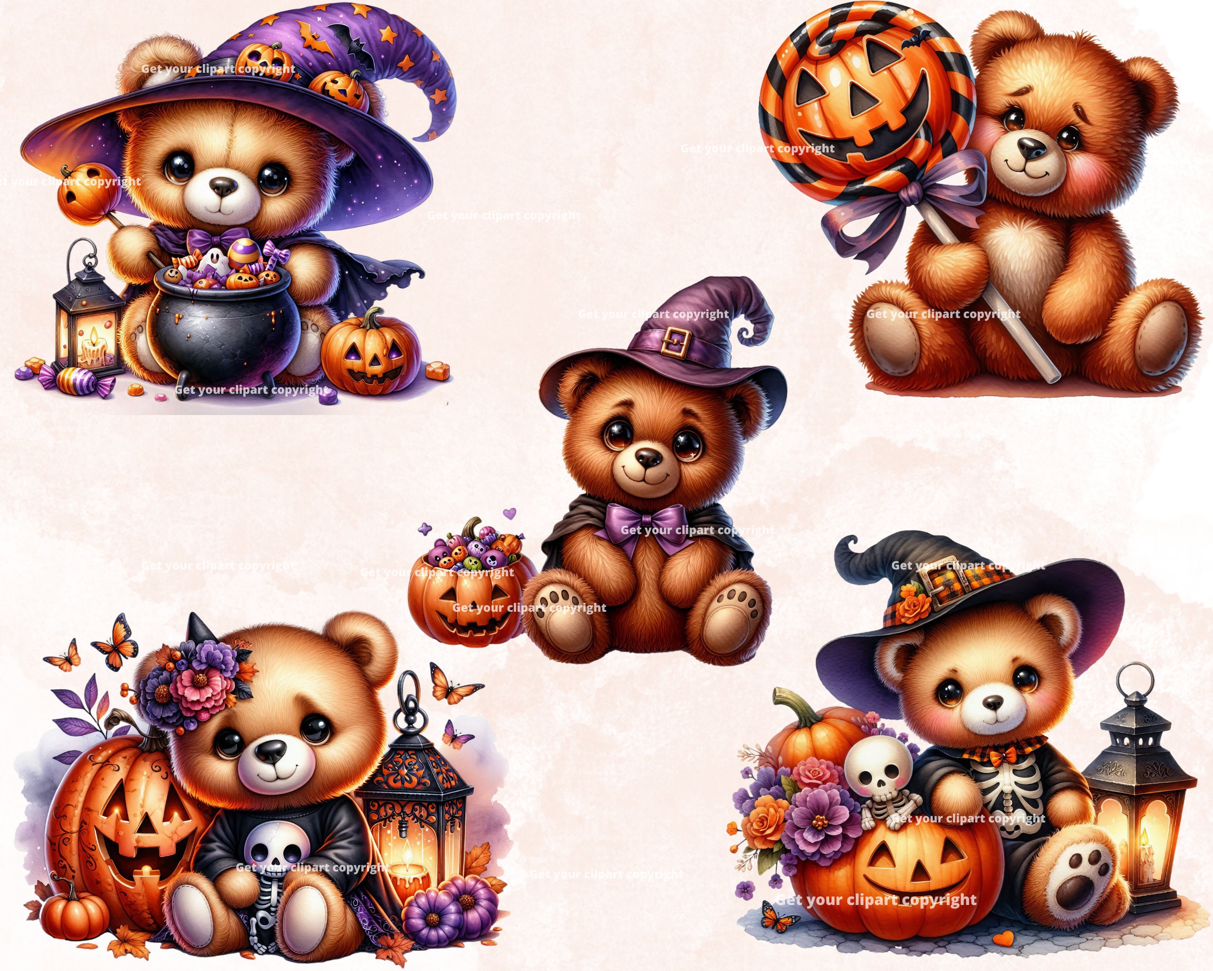 Halloween Teddy Bear Clipart Bundle, Halloween Graphics, Teddy Bear Png ...