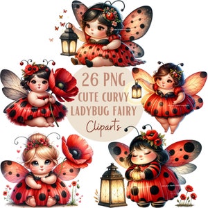 Cute Curvy Ladybug Fairy Clipart Bundle, Fantasy Clipart Bundle ...
