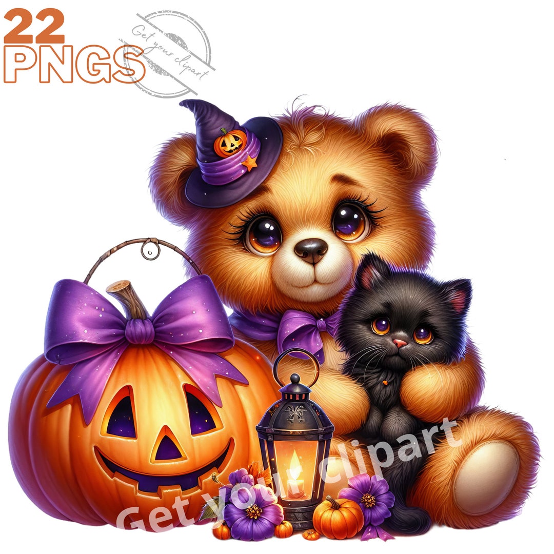 Halloween Teddy Bear Clipart Bundle, Halloween Graphics, Teddy Bear Png ...