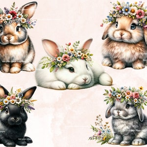 Spring Rabbit Clipart Bundle, Spring Bunny, Watercolor Bunny Graphics ...