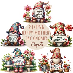 Happy Mother's Day Gnome Clipart Bundle, Mother's Day PNG Graphics ...