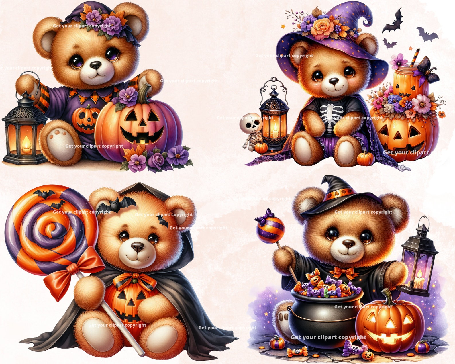 Halloween Teddy Bear Clipart Bundle, Halloween Graphics, Teddy Bear Png ...