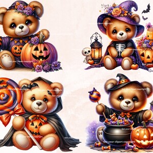 Halloween Teddy Bear Clipart Bundle, Halloween Graphics, Teddy Bear Png ...