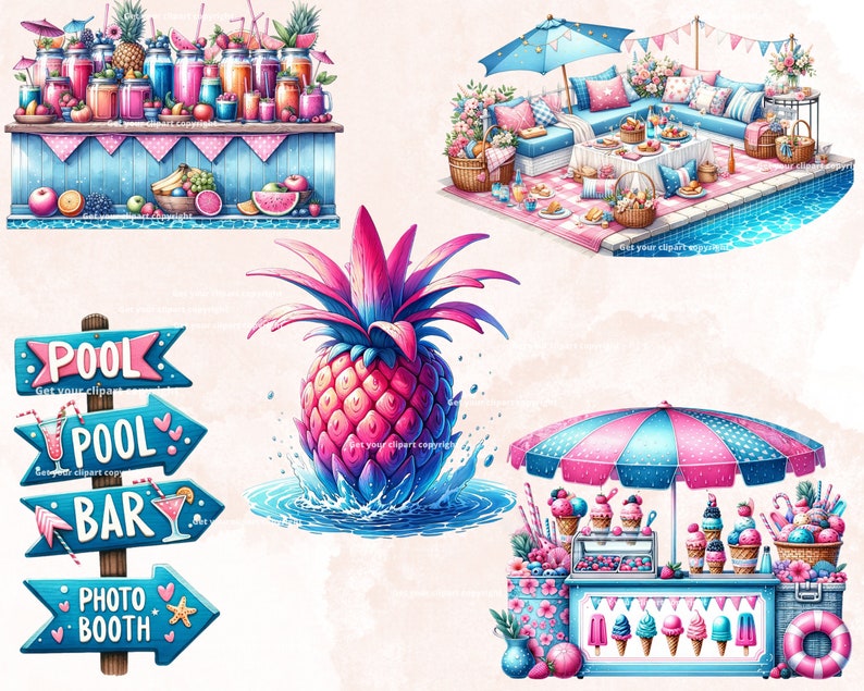 Pool Party Clipart Bundle, Summer Clipart, Pool Party Graphics, Hello ...
