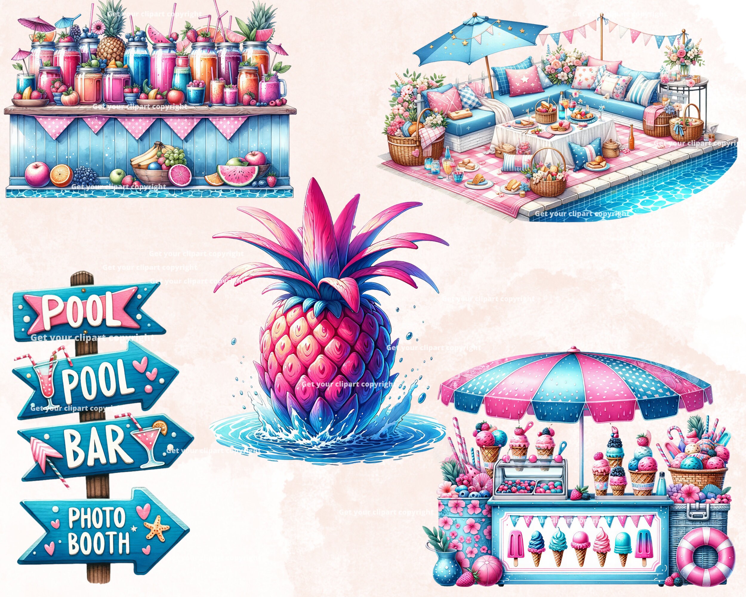 Pool Party Clipart Bundle, Summer Clipart, Pool Party Graphics, Hello ...