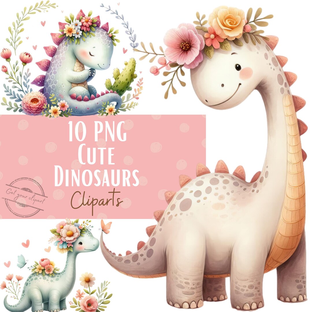 Cute Dinosaur Clipart Bundle, Dinosaur Png Graphics, Cute Dinosaur Png ...