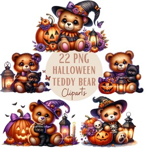 Halloween Teddy Bear Clipart Bundle, Halloween Graphics, Teddy Bear Png ...