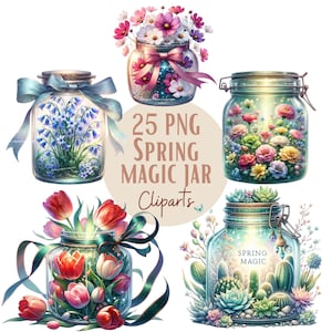 Spring Jar Clipart Bundle, Spring Clipart, Magic Graphics, Spring Sublimation, Transparent ...