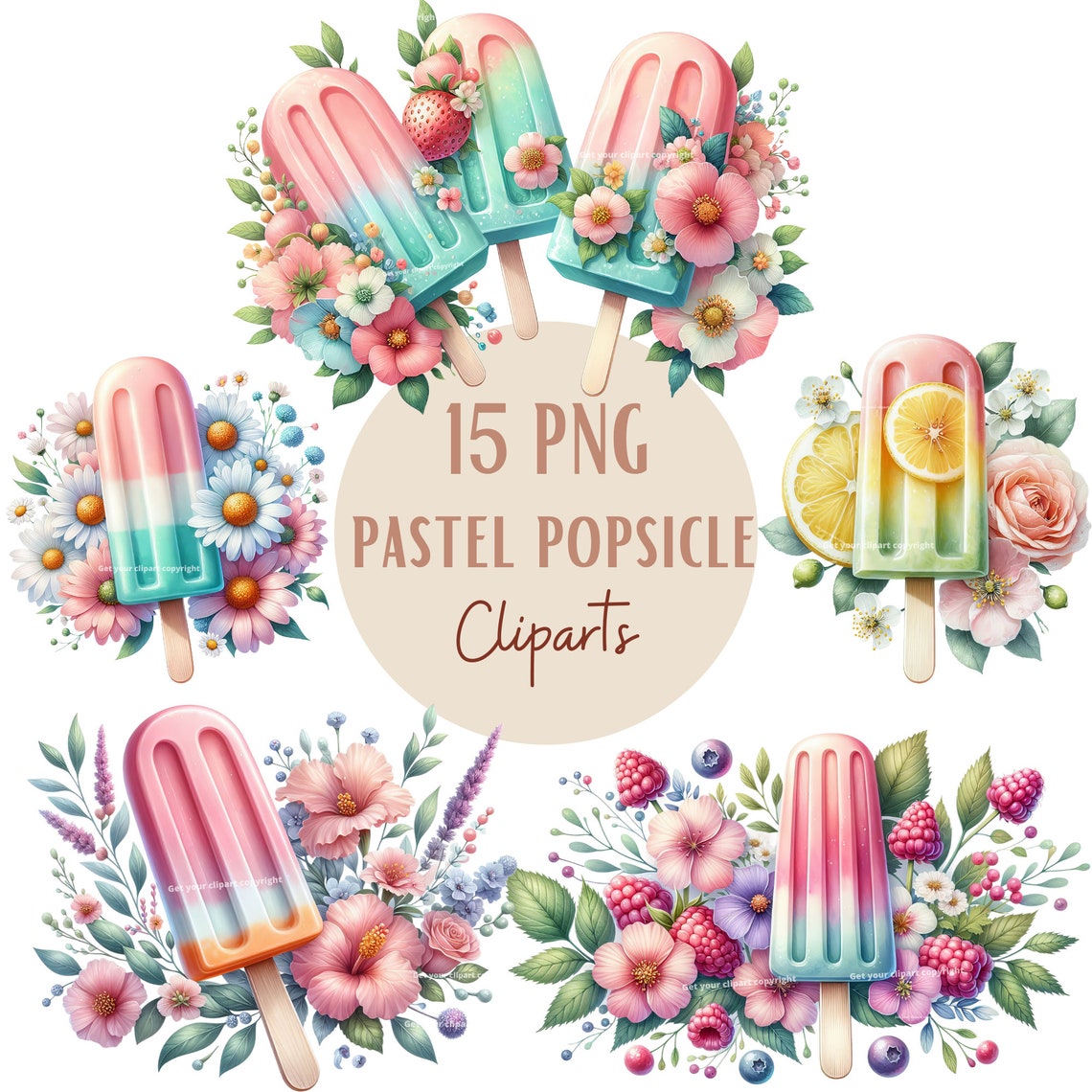 Pastel Summer Popsicle Clipart Bundle, Ice Cream Clipart , Ice Cream ...