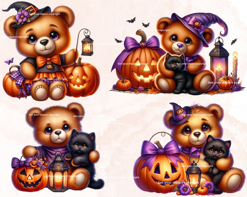 Halloween Teddy Bear Clipart Bundle, Halloween Graphics, Teddy Bear Png ...