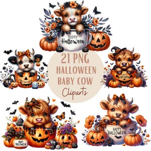 Halloween Baby Highland Cow Clipart Bundle, Highland Cow Clipart ...