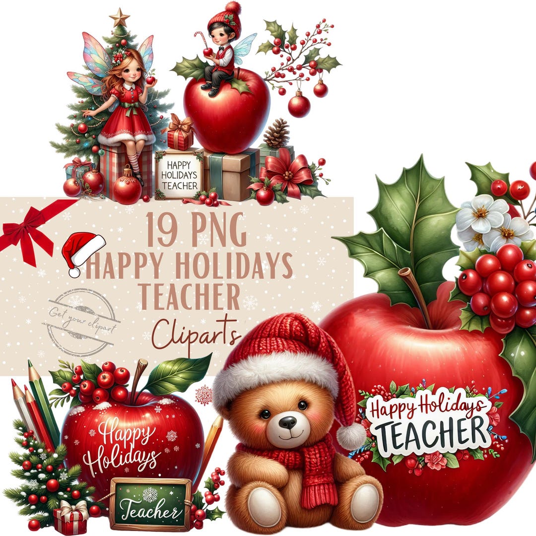 Happy Holidays Teacher Clipart Bundle, Teacher Appreciation, Teacher ...