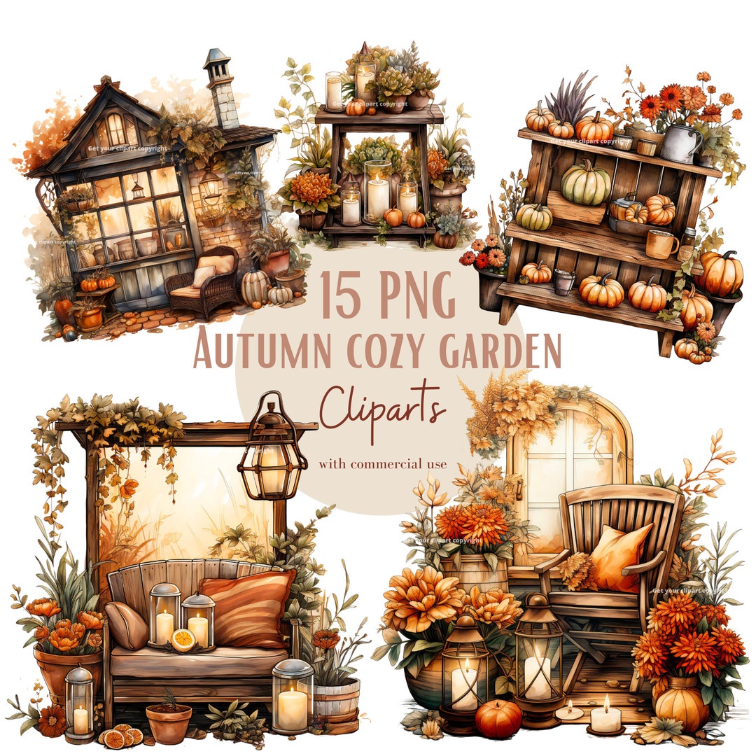 Autumn Cozy Garden Clipart Bundle, Hello Fall Png Designs, Garden ...
