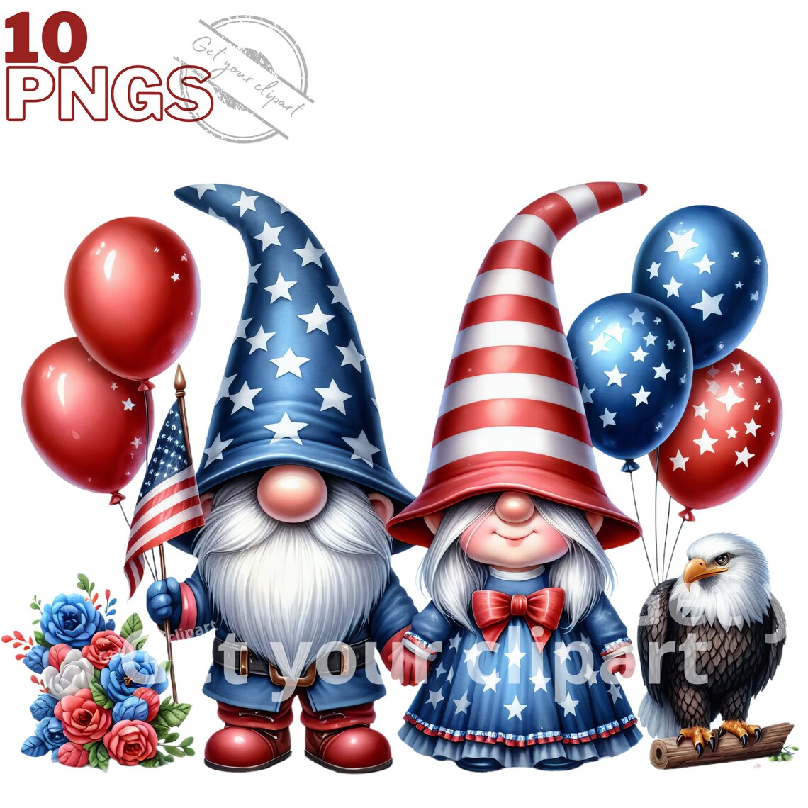 4th of July Gnome Clipart Bundle, Independence Day Clipart, 4th of July ...