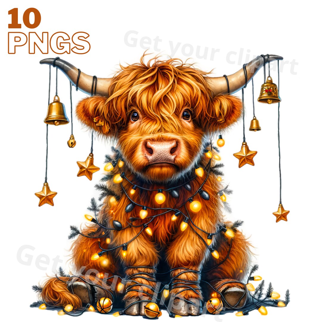 Christmas Highland Cow Clipart Bundle, Scottish Highland Cow, Set of 10 ...
