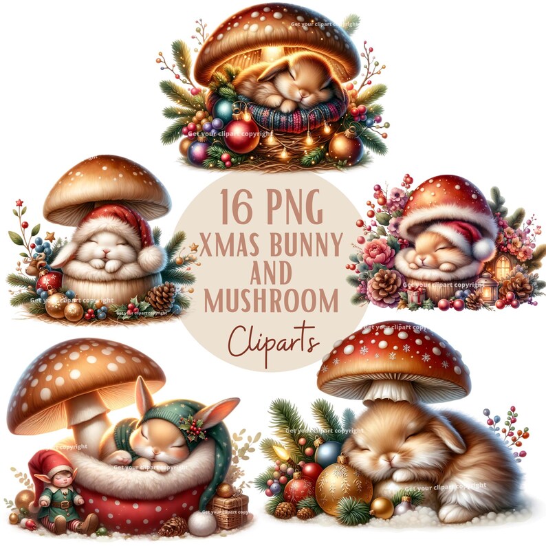 Christmas Bunny Clipart Bundle, Christmas Png Bundle, Fantasy Clipart ...