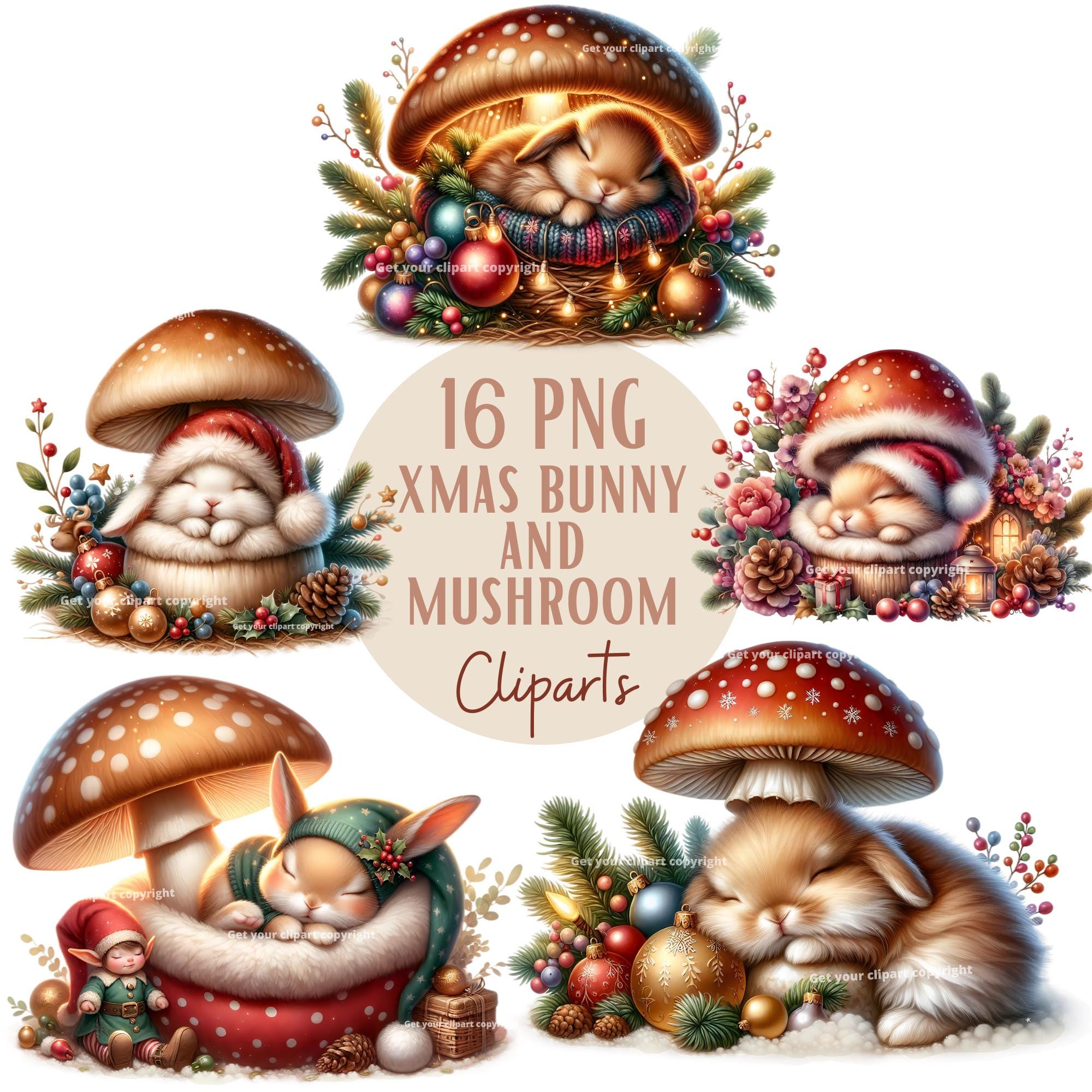 Christmas Bunny Clipart Bundle, Christmas Png Bundle, Fantasy Clipart ...