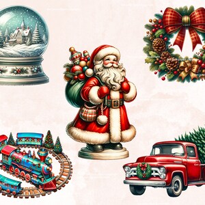 Retro Christmas Clipart Bundle, Christmas Png Graphics, Santa Claus Png ...