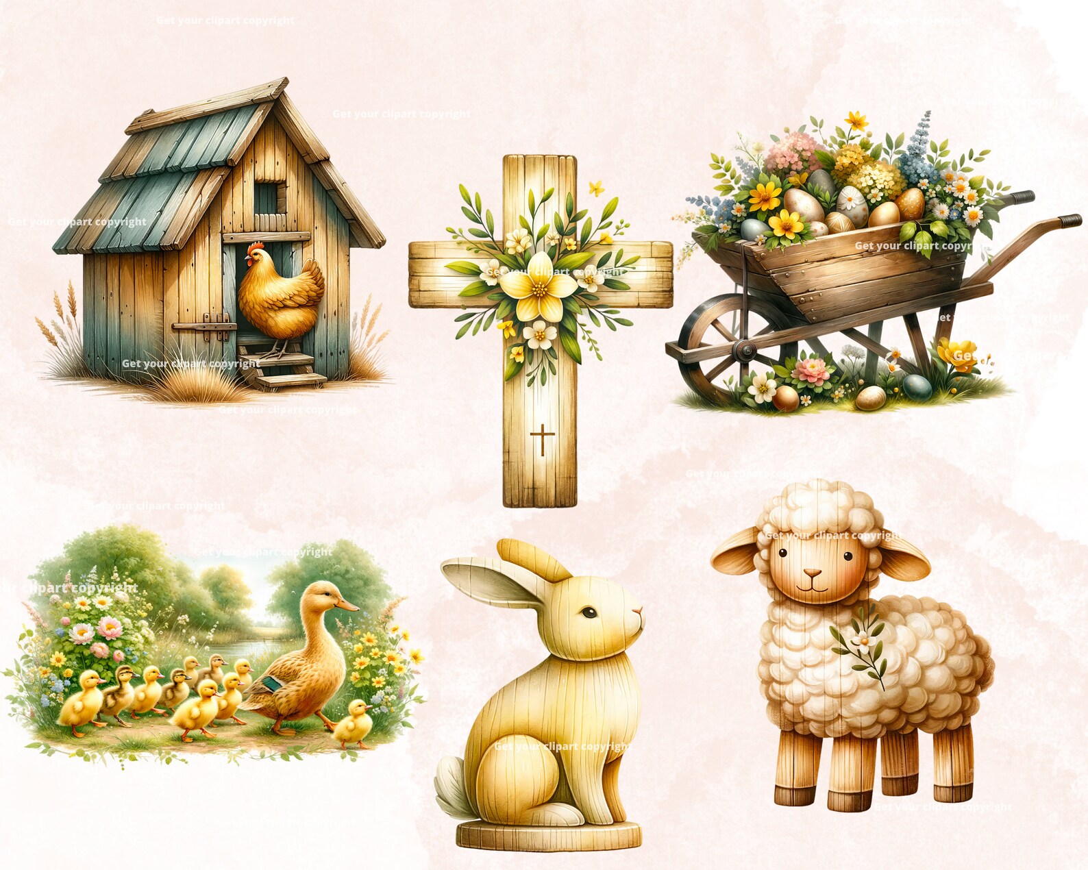 Yellow Easter Country Clipart Bundle, Easter Clipart, Country Graphics ...