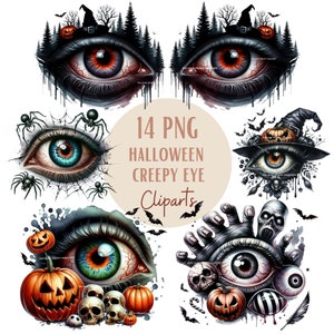 Halloween Creepy Eye Clipart Bundle, Spooky Halloween Png Graphics ...