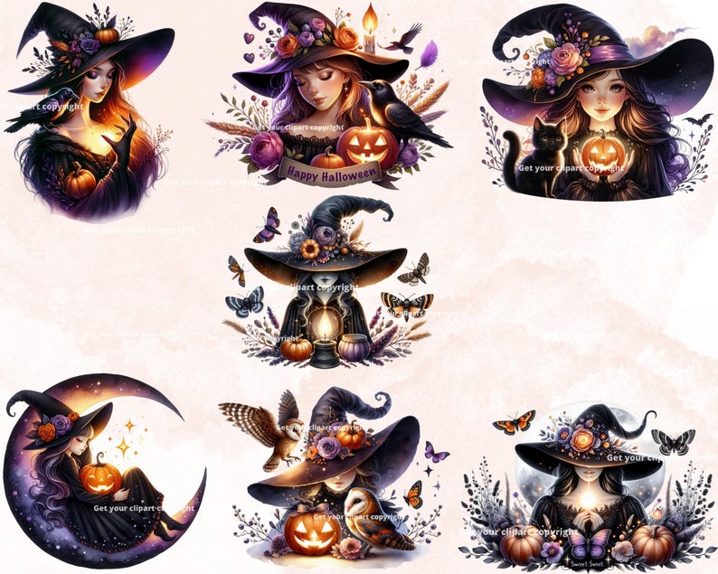 Halloween Witch Clipart Bundle, Halloween Png Bundle, Fantasy Clipart ...