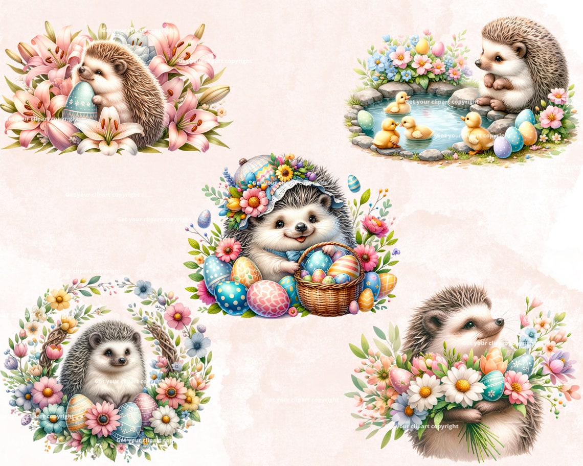 Easter Hedgehog Clipart Bundle, Easter Clipart, Easter Graphics, Easter ...