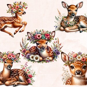 Spring Fawn Clipart Bundle, Spring Fawn, Watercolor Fawn Graphics, With ...