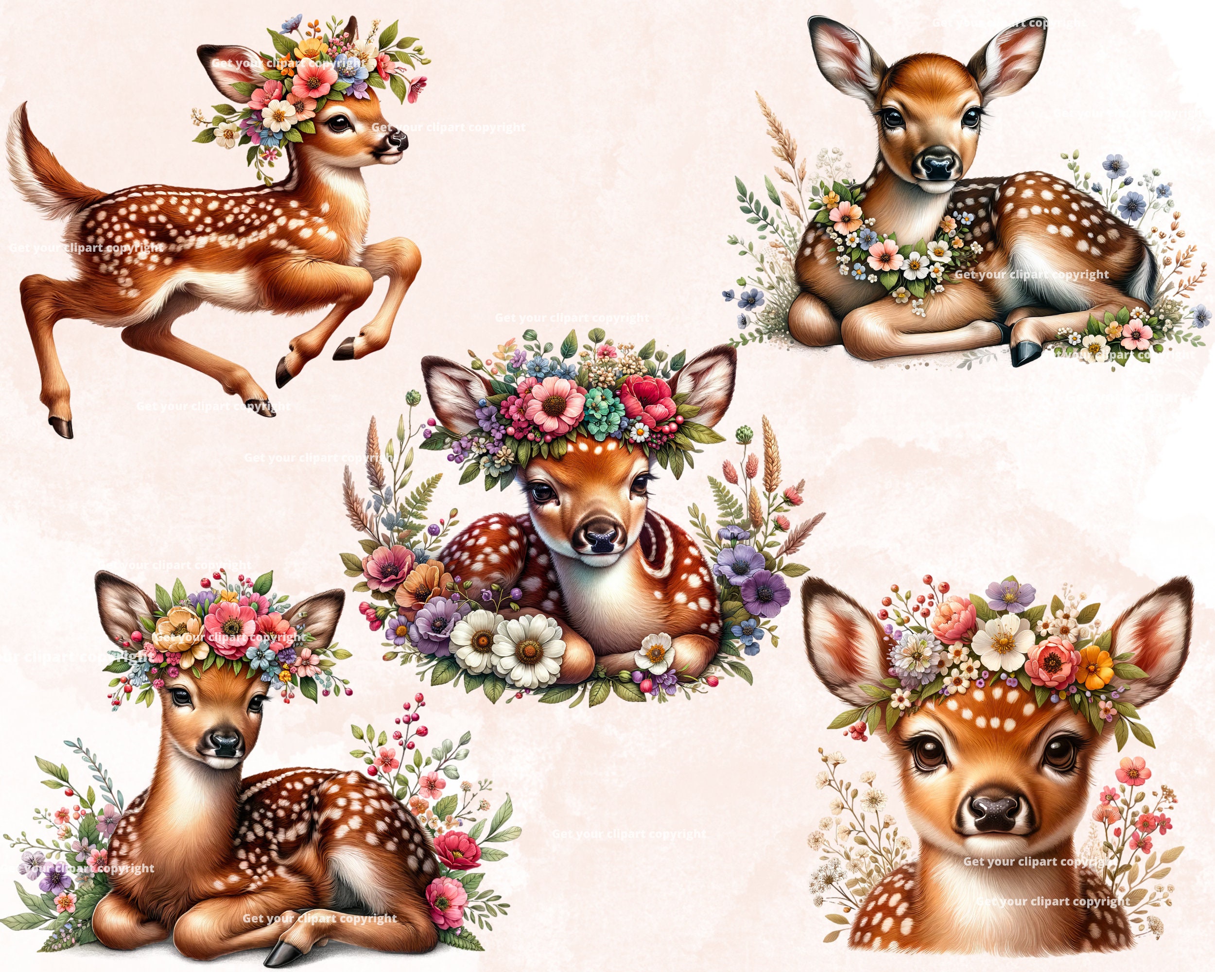 Spring Fawn Clipart Bundle, Spring Fawn, Watercolor Fawn Graphics, With ...