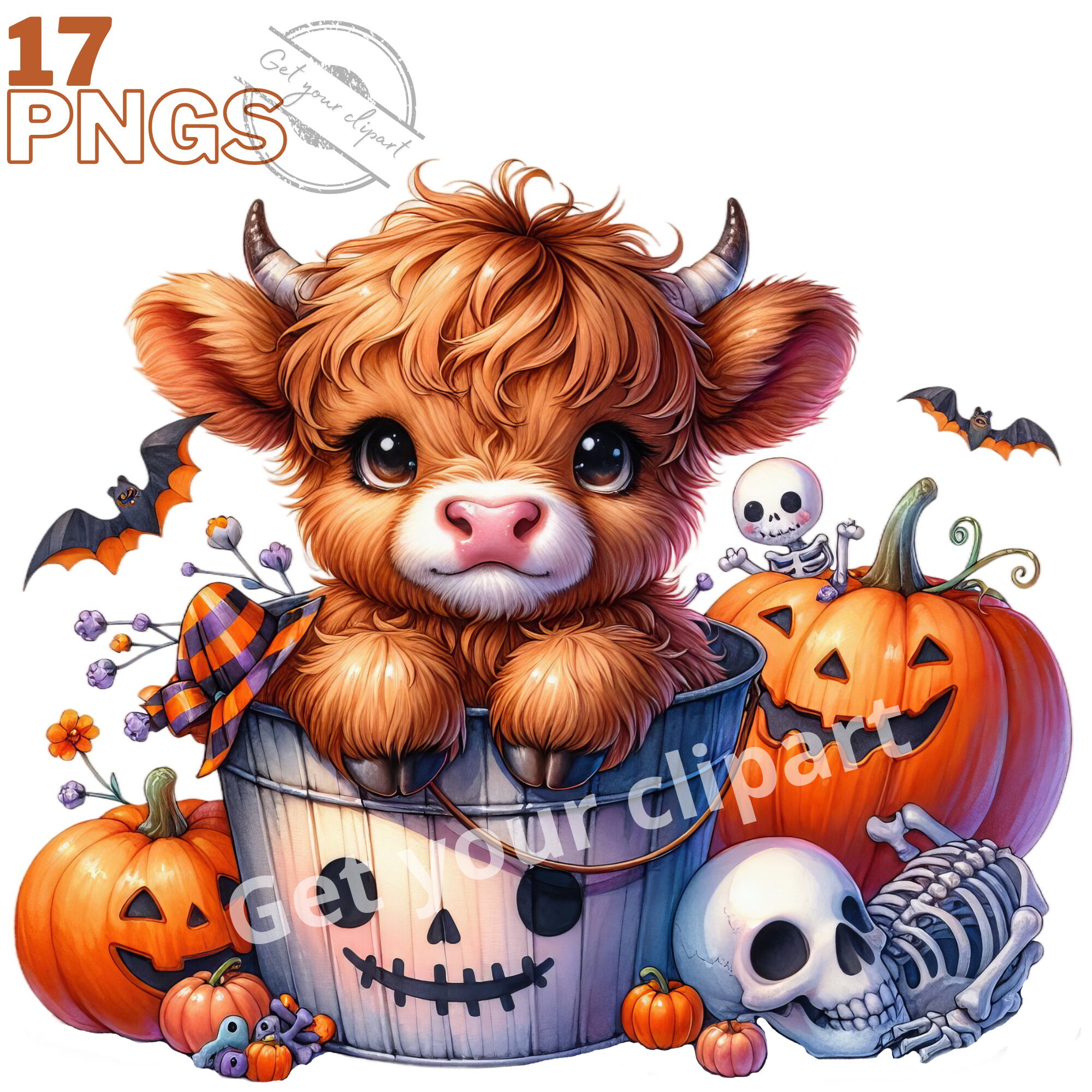 Halloween Baby Highland Cow Clipart Bundle, Highland Cow Clipart ...